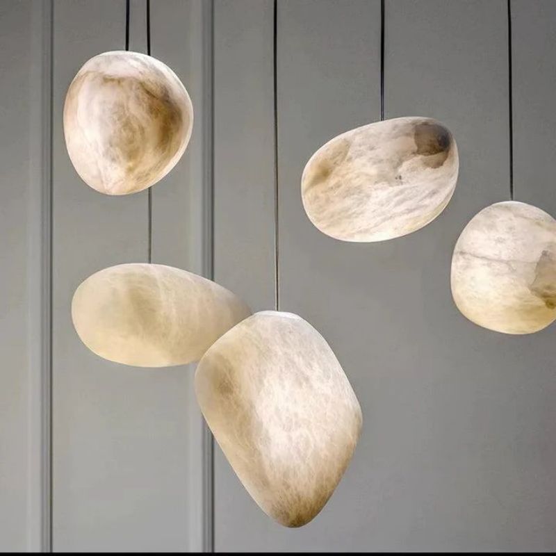 Moni Handcrafted Alabaster Pendant Light, Natural Stone Pendant