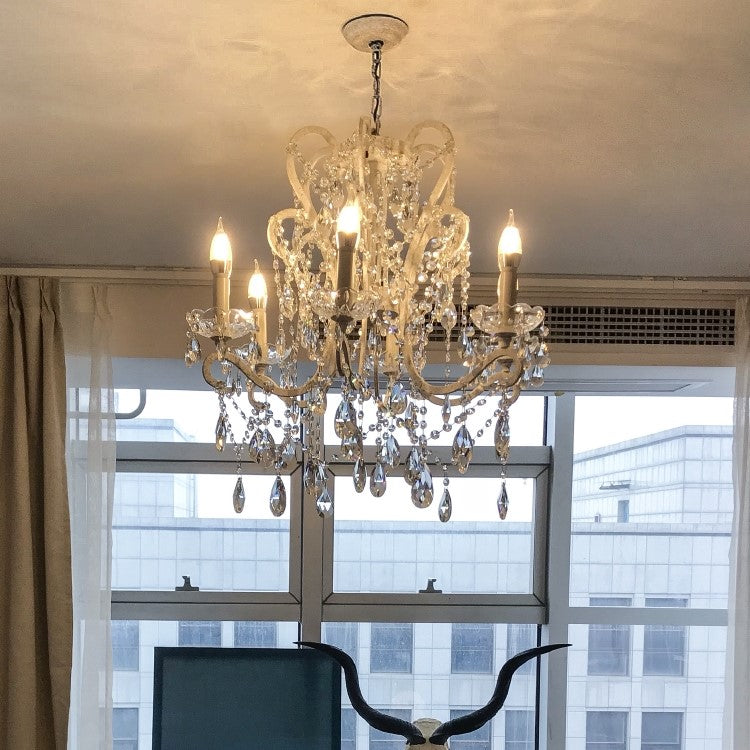 Nordic Vintage Candle Pendant Romantic Crystal Chandelier for Bedroom